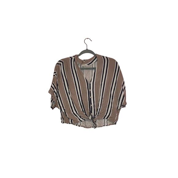 Sim & Sam | Tops | Sim Sam Neutral Tan Black White Striped Cropped Top ...